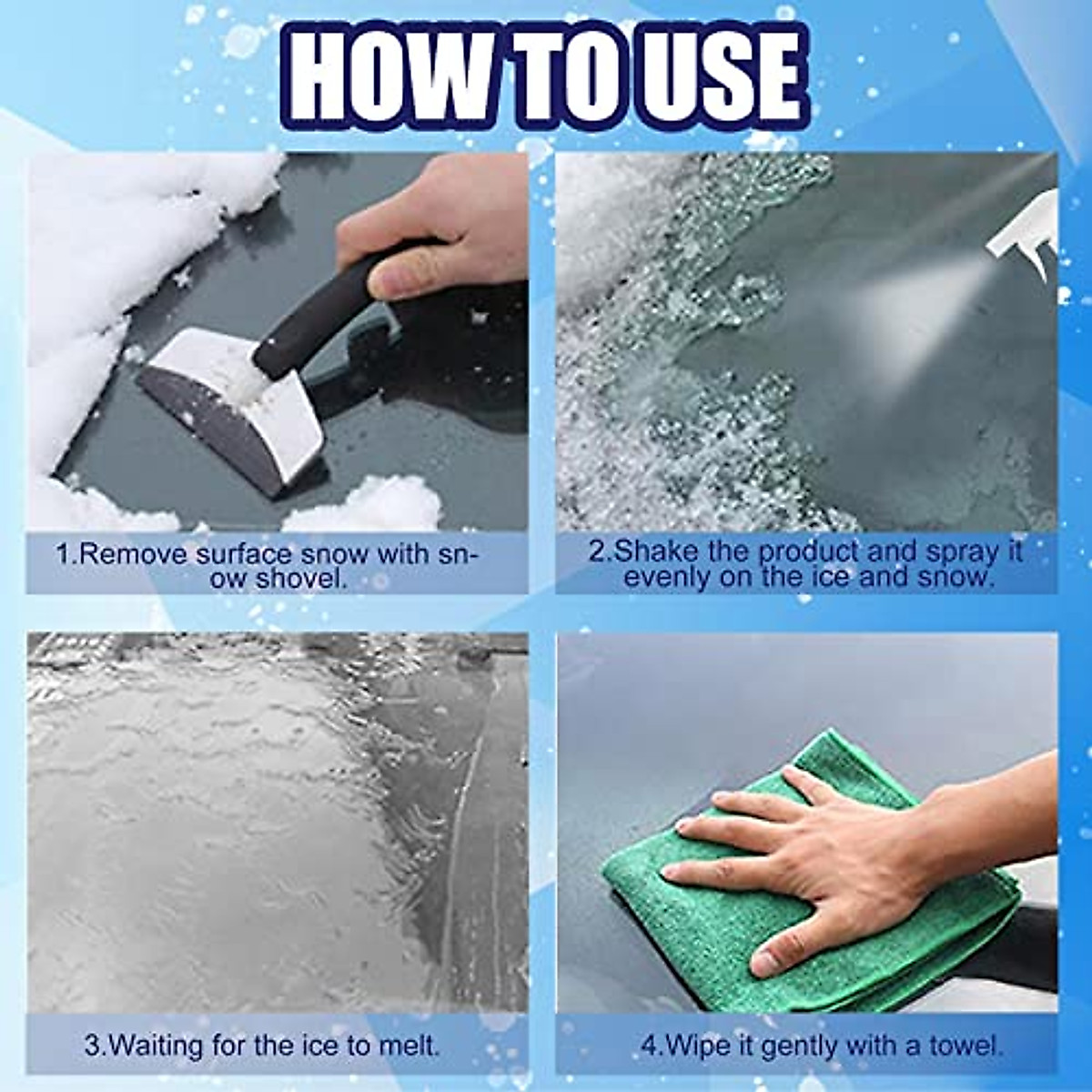 Defrosting De-Icer Spray for Car Windshield Windows Wipers and Mirrors, Agent Ice Melting, Quickly and Easily Melts, Multifunctional Automotive Glass Snow Remover (Without rag)