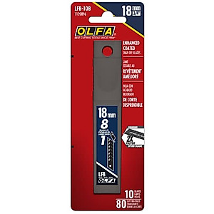 OLFA 18mm Heavy Duty Extra Sharp Snap Off Replacement Blades, 10 Blades (80 segments) LFB-10B - Snap-Off Non Stick Utility Knife Speed Blades, 25% Sharper than Silver, Fits any 18mm Utility Knife