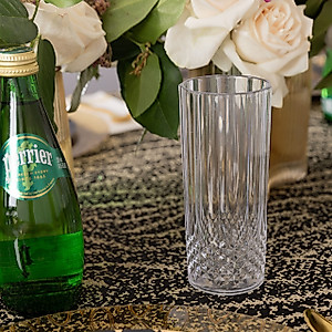 PARTY BARGAINS 8 Crystal-Like Highball Glasses (14oz) - Disposable Shatterproof Elegant Design Glass Sets for Drinking, For Pool Parties, Outdoors Receptions, Weddings