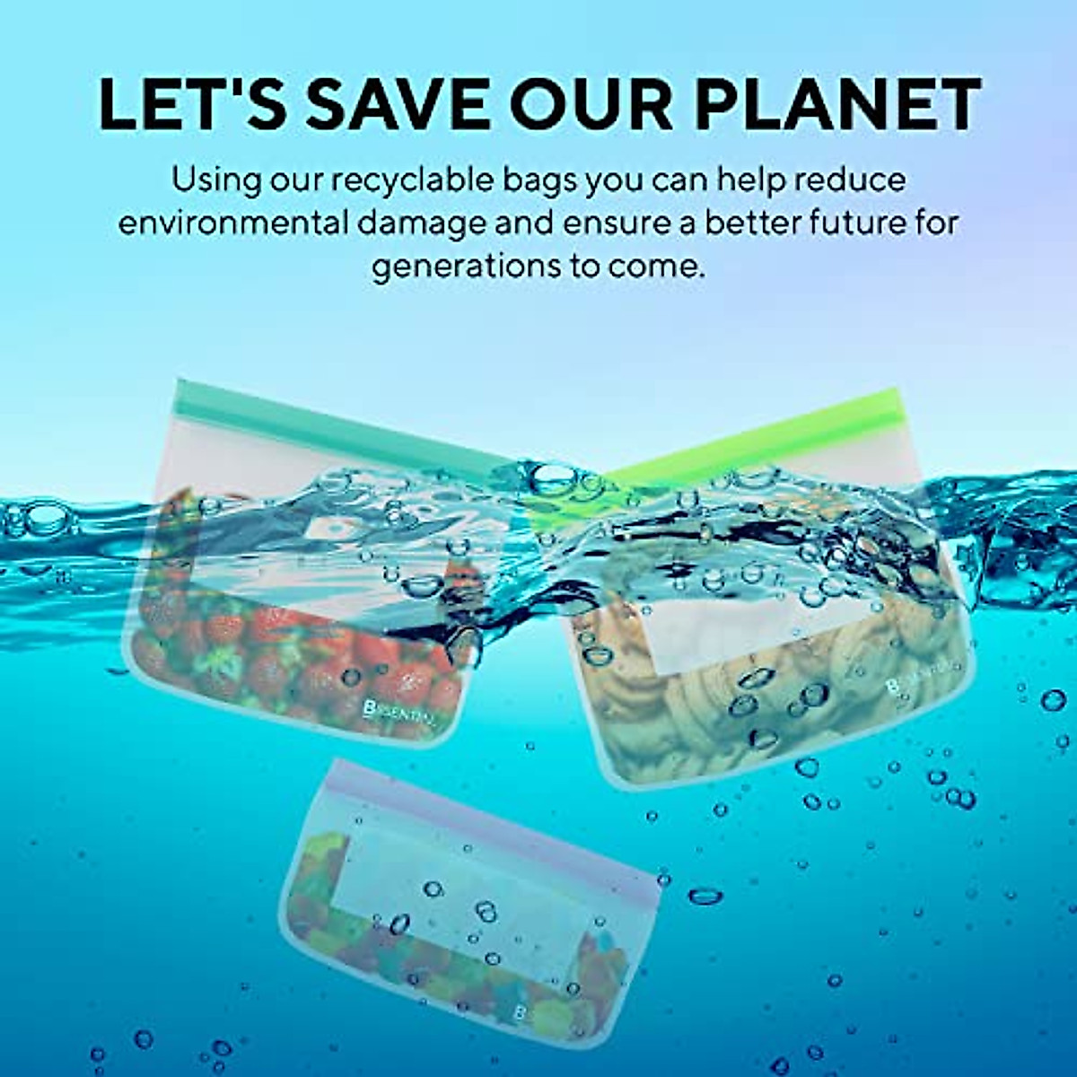 Bssential Reusable Food Silicone Storage Bags with Marker Included - 10 Pack (3 Reusable Gallon Bags + 4 Leakproof Reusable Sandwich Bags + 3 Food Grade Snack Bags) Dishwasher Safe, Leakproof Sandwich Bags, Bags for Lunch, Food Containers & Travel Essenti