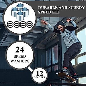 36 Pieces Bearing Spacers and Washers Skateboard Hardware Kit for Most Skateboard Trucks and Longboards (24 Washers, 12 Spacers)