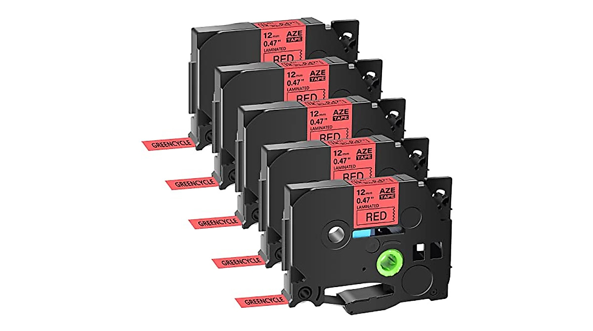 GREENCYCLE 5 Pack Black on Red Laminated Tape for Brother Label Makers