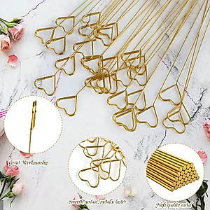 CCINEE 30Pcs Metal Wire Floral Place Card Holder Pick 13In Heart Golden Floral Picks Photo Memo Car Holder for Wedding Birthday Party Supply