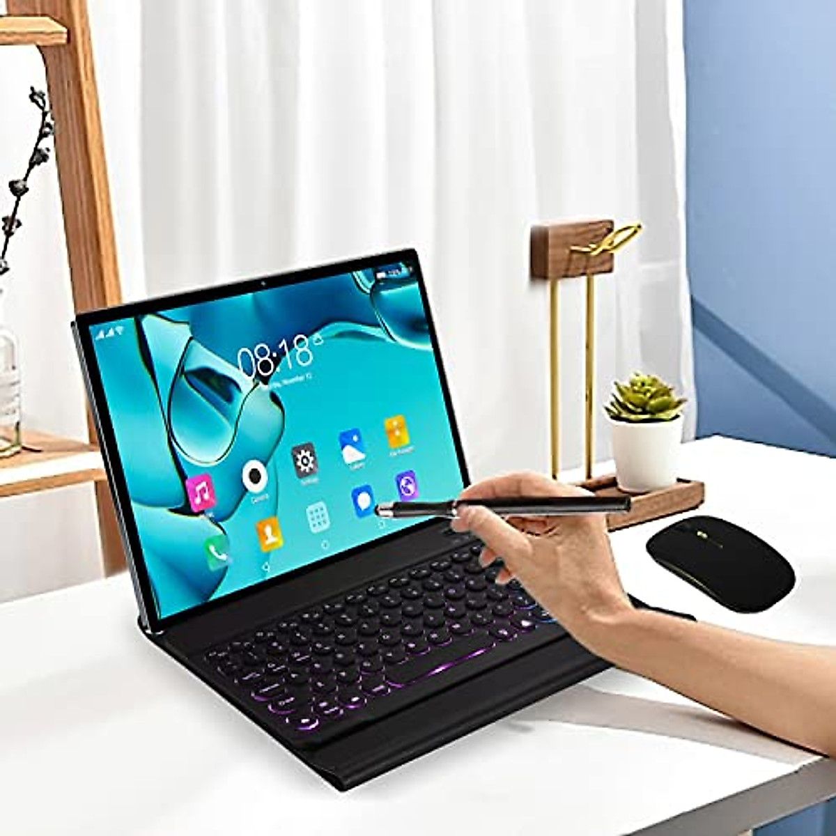 Qinlorgo Gaming Tablet, HD Tablet Dual Camera 3 Card Slots 8GB RAM 128GB ROM 8800mAh with Keyboard Mouse for Family (Gray)