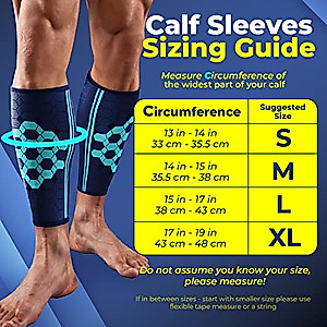 Sparthos Calf Compression Sleeves (Pair) – Leg Compression Socks for Men and Women – Shin Splint Calf Pain Relief Medical Leg Pain and Cramps Recovery Varicose Veins (Blue-M)