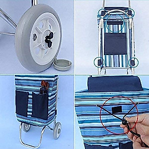 Shopping Trolley on Wheels Multi Function Shopping Cart Aluminum Alloy 2 Wheels Trailer Folding Waterproof Bag D Trolley Luggage Car Storage Hand Trucks,Stripe#3 ,