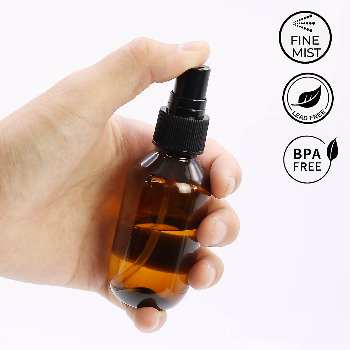 SYNTECSO 48 Pack 2oz Amber Plastic Spray Bottles, Fine Mist Spray Bottles for Essential Oils, Water Spray Bottle for Hair Plant & Cleaning Solution