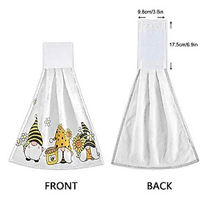 Summer Hanging Kitchen Towels Gnomes Hand Towel Flower 2PCS Dish Cloth Tie Towel Absorbent Oven Stove Washcloth with Loop for Bathroom Home Decorative