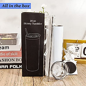 AGH 10pcs 20oz Flat Edge Sublimation Tumbler Blank, Sublimation Tumblers 20 oz Skinny Straight Cups with Individual Gift Box, Silicone Bottom, Stainless Steel Straw For Coffee Drinks