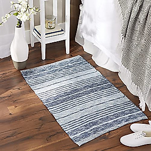 DII Woven Rag Rug Collection Recycled Yarn Variegated Rustic Stripe, 2x3', French Blue