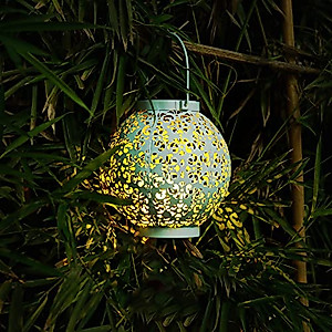 Solar Lanterns Outdoor Waterproof, 2 Pack Solar Garden Lights Outdoor Solar Hanging Lanterns, Solar Patio Lanterns Decorative Retro Metal Solar Lights for Patio Yard Pathway Walkway Party (Blue)