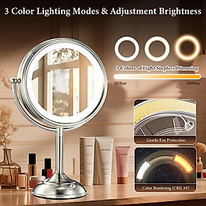 Professional 8.5" Large Lighted Makeup Mirror Updated with 3 Color Lights, 1X/10X Magnifying Swivel Vanity Mirror with 48 Premium LED Lights, Brightness Dimmable Cosmetic Mirror, Senior Pearl Nickel