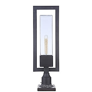 Craftmade ZA4025-MN Perimeter Metal Framed Clear Seeded Glass Globe Rectangular Outdoor Post Mount, 1-Light 60 Watt, 25"H x 8"W, Midnight