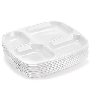 Dicunoy 8 PCS Divided Meal Tray, 10 Inch Melamine Dinner Plates for Adults, Sectional 4 Compartments Portion Control Plate Reusable Serving Platter for Salad, Noodles, Kids, Camping, Picnics