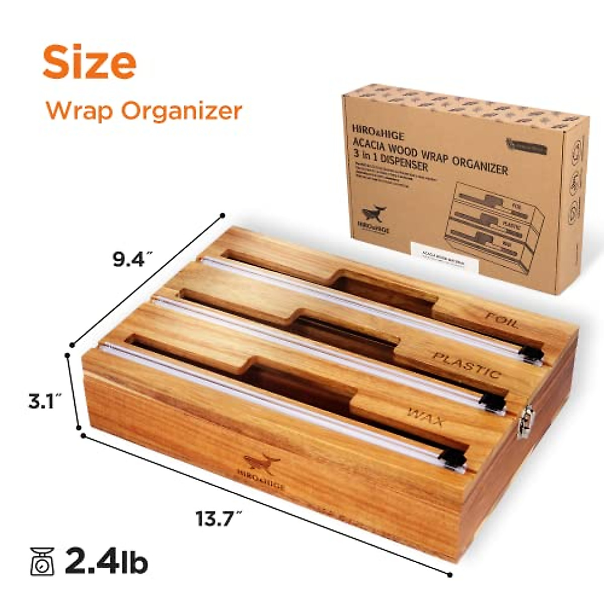 Foil and Plastic Wrap Organizer Acacia Wood 3 in 1 wrap Dispenser with Cutter Aluminum Foil Wax Paper Kitchen Drawer Organizer with Cutter