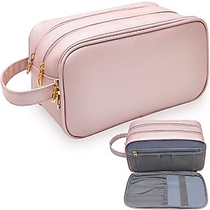 Travel-Accessories Makeup Bag for Women,Water Resistant Toiletry-Bag-For-Travel-Essentials,Dorm Room Essentials,Eco Leather Cosmetic Bag for Full Size Toiletries,Mother's Day Graduation Gifts for Her