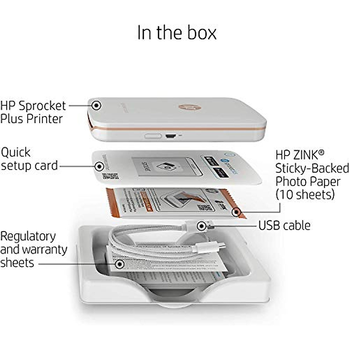 HP Sprocket Plus Instant Color Photo Printer, Print 30% Larger Photos on 2.3x3.4 Sticky-Backed Paper – White (2FR85A)