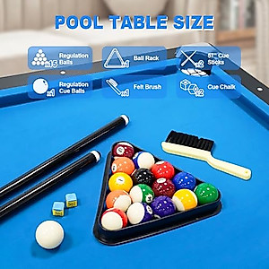Wakefa 7ft Billiards Table, Portable Foldable Pool Table, Includes Balls, Chalks, 2 Pool Sticks and Brush, Black with Blue Cloth, Perfect for Family Game Room