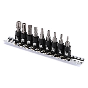 MIXPOWER 9 Pieces 1/4" Drive Torx Bit Socket Set, Tamper-Proof Torx Bit Sockets, CR-V Sockets & S2 Steel Bits, TT10 - TT50