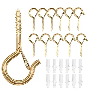 mankk 12 PCS Q-Hanger Hooks, Light Screw Hooks Safety Buckle Design with Wing Nut Driver for Hanging Outdoor String Lights Christmas Light ,Ceiling,Hanging Plants(Gold) M-083-GD