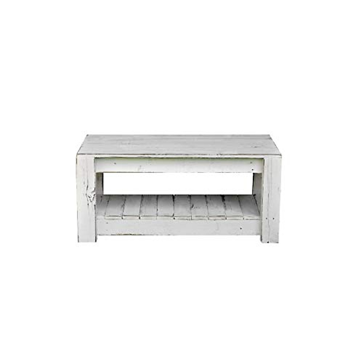 White Farmhouse Coffee Table with Shelf