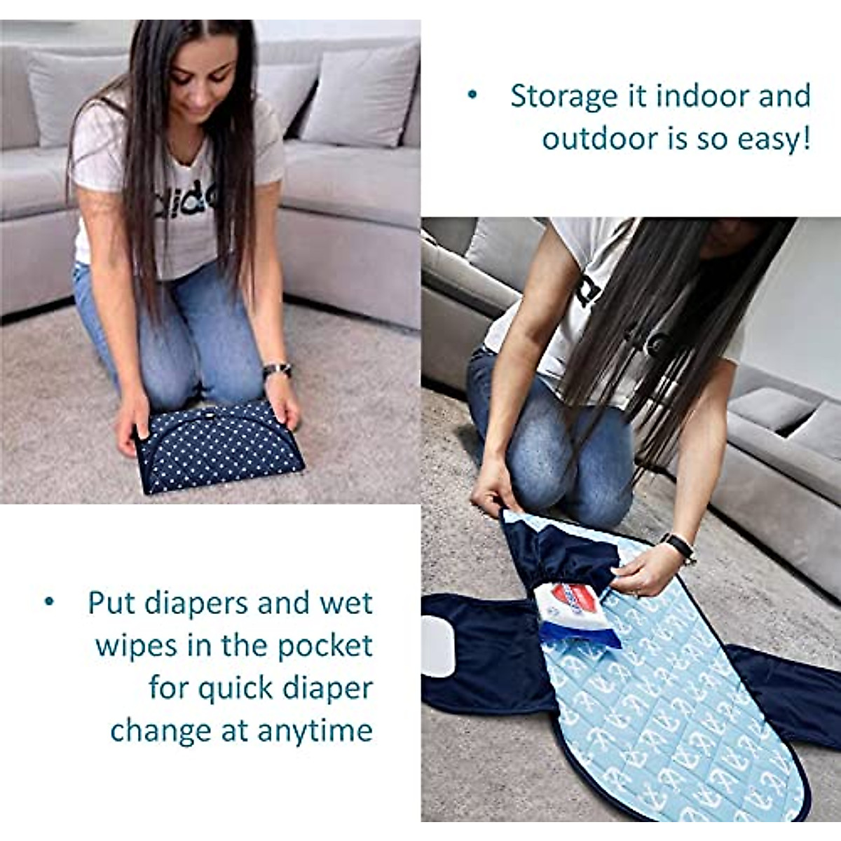 Diaper Changing Pad with Protecting Wraps, Portable Changing Pad for Moms & Dads, Baby Changing Pad as Baby Gifts for Shower, Travel, Newborn Boys, Dark Blue Stars - Light Blue Anchor