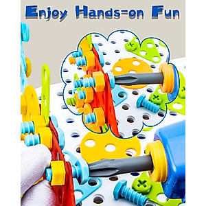 UNIH Kids Drill Set Toys for 3 4 5 Year Old Boys Girls, Building Educational Stem Puzzle Toys Learning Toy for Kids Gift (237 Pcs)