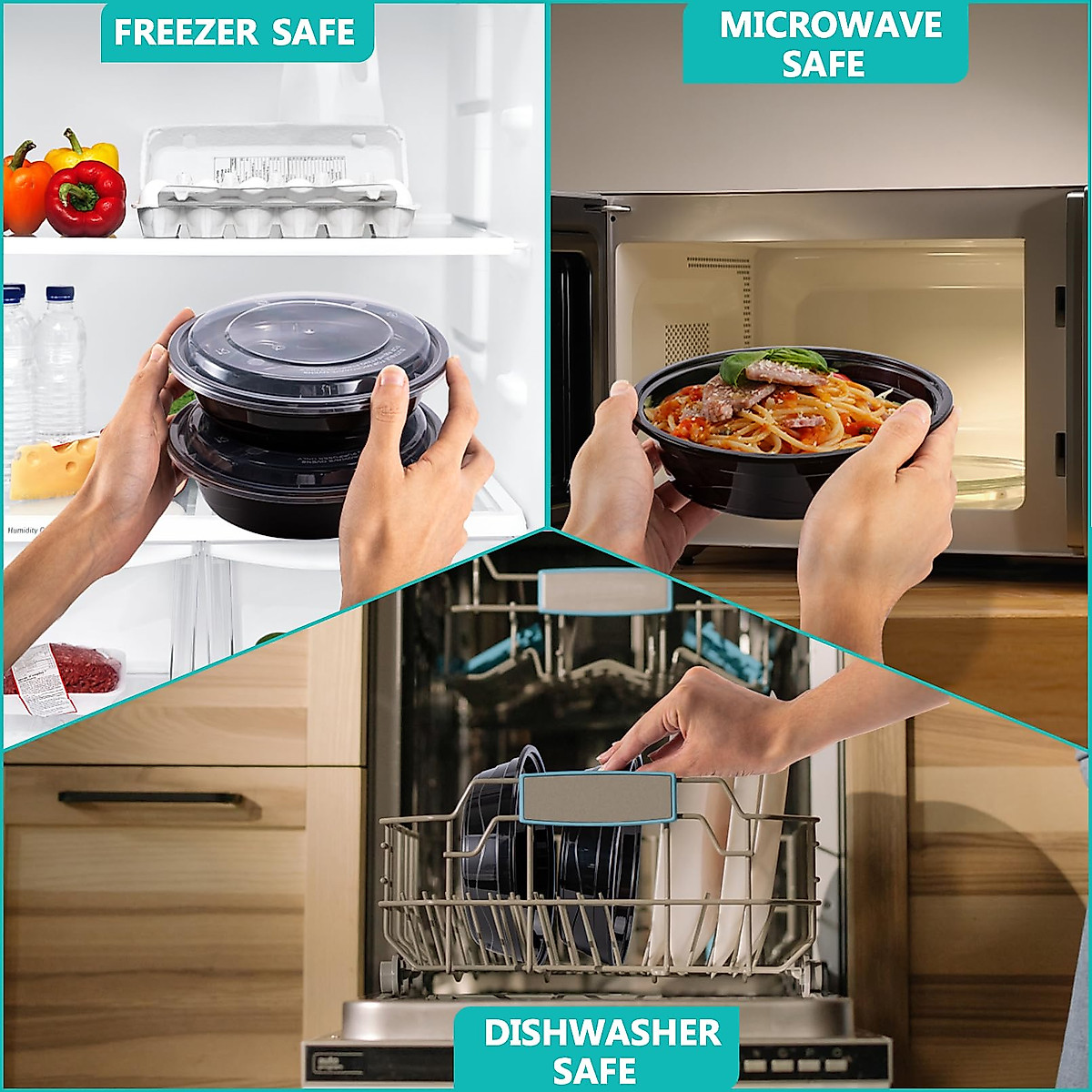 UHBYJM 50 Pack Meal Prep Container, 24 oz Round Meal Prep Food Container,Food Storage Containers with Lids,Reusable Plastic Meal Prep Bowls for Food Stackable Microwave and Freezer Safe