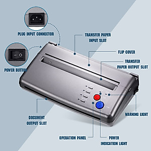 Tattoo Transfer Stencil Machine with 30 Pieces A4 Tattoo Transfer Paper Tattoo Printer Machine Thermal Stencil Paper Printer Mini Thermal Copier Printer for Tattoo Supplies (Silvery Grey)