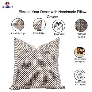 Fabritual Handloom Block Print Duck Canvas 20X20 Inch Throw Pillow Case Cushion Cover for Sofa, Couch and Bed, Fall Decoration, Farmhouse, Outdoor, Living Room, Home Décor, Kabutar Jaal, Black