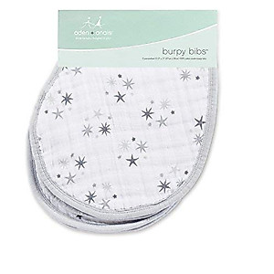 aden + anais Burpy Bib, 100% Cotton Muslin, Soft Absorbent 4 Layers, Multi-Use Burp Cloth and Bib, 22.5" X 11", 2 Pack, Twinkle - Stars