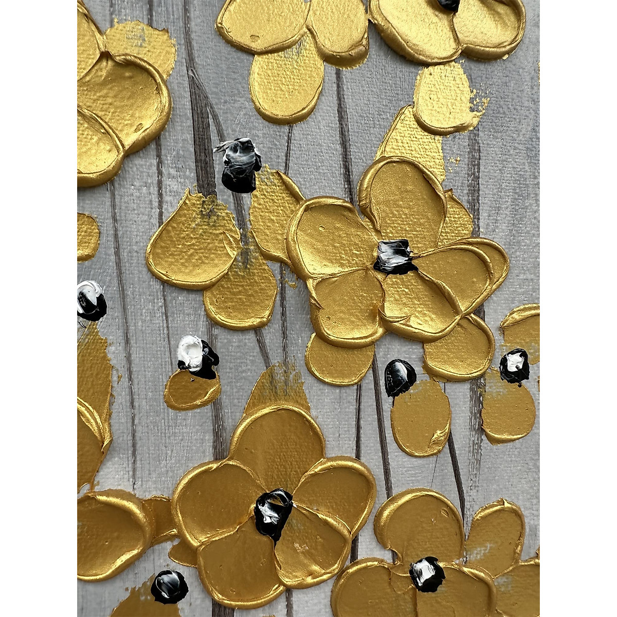 zoinart 3D Modern Oil Painting on Canvas Hand Painted Abstract Flower Paintings Gold Floral Artwork Texture Vertical Canvas Wall Art Contemporary Art