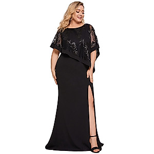 Ever-Pretty Maxi Plus Size Dress for Women Cape Dress for Black US18