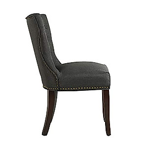 DAGONHIL Fabric Dining Chairs Set of 2, Tufted Dining Room Chairs,Upholstered Solid Wood Accent Chairs with Nail Heads and Buttons for Living Room,Charcoal Gray