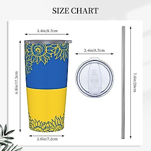 VKKOEWL Sunflowers And Ukraine Flag Stainless Steel Insulated Tumbler 20 Oz Travel Water Bottle Coffee Mug Drink Cup With Lid Straw