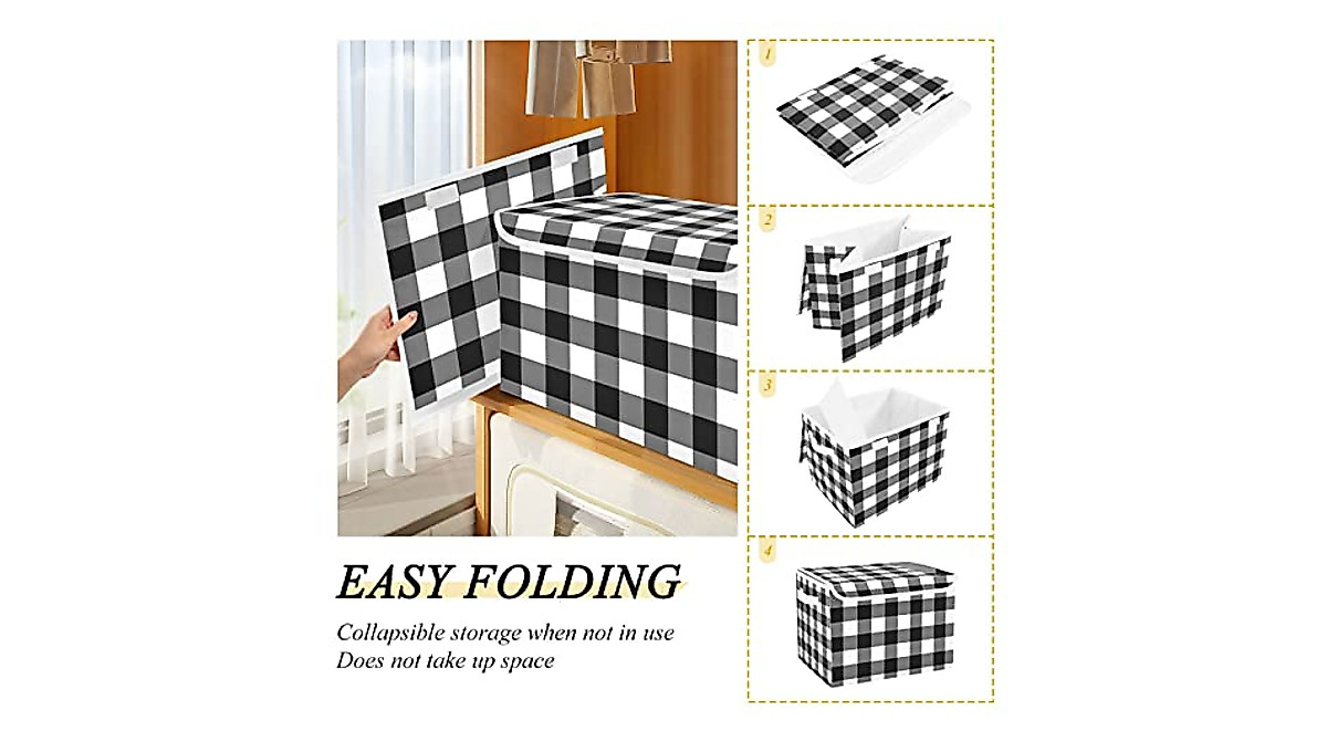 Stylish Black White Plaid Storage Bins - Organize with Ease