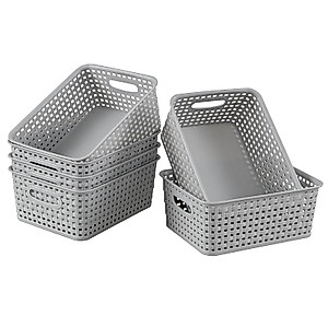 Xeabia Plastic Weave Storage Baskets, Small Plastic Storage Baskets for Cupboard, Gray, 6 Packs