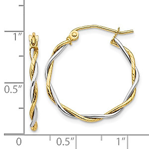 14K Two Tone Gold 1.8mm Twisted Round Hoop Earrings