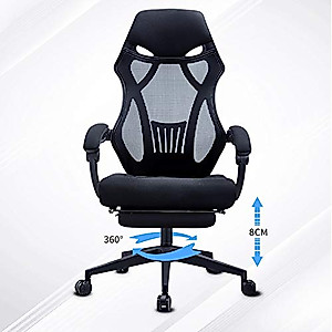 Chair Reclining Office Chair - 300 LB Capacity Ergonomic Computer Mesh Recliner, Executive Swivel Office Desk Chair, Task Chair with Hidden Footrest and Lumbar Support,Black Footrest (Size : Black w