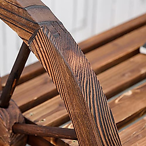 Outsunny Wooden Wagon Wheel Bench, 3-Person Rustic Slatted Seat, Outdoor Patio Furniture, Brown