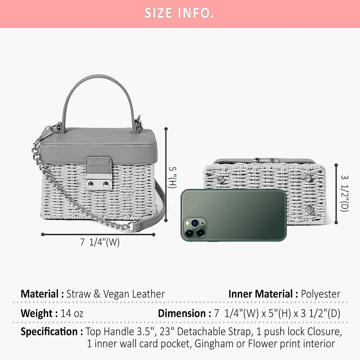 Like Dreams Small Summer Bag for Women Woven Straw Crossbody Vegan Leather Top Handle Plaid Inner Purse (Soft Blue)