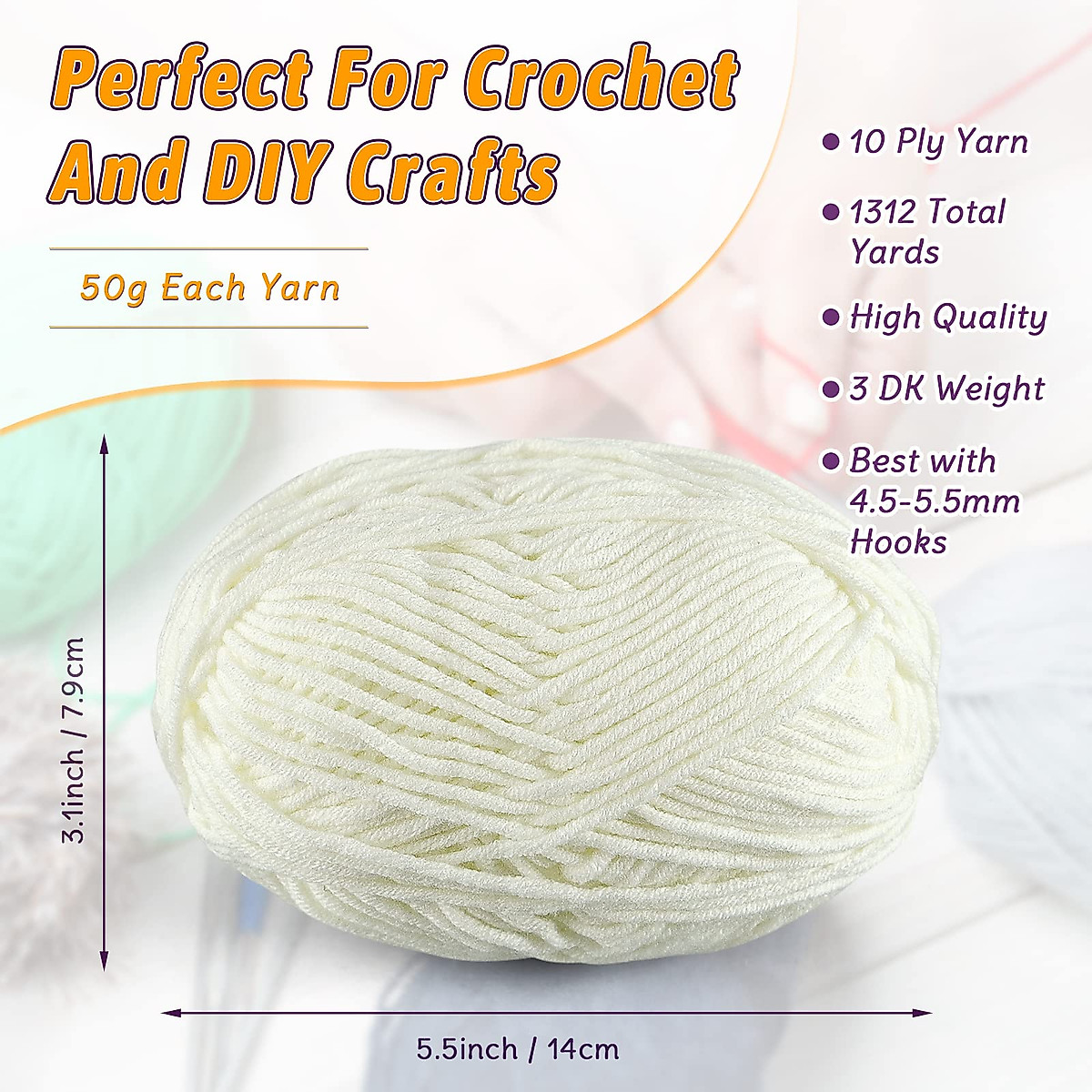 6 Pack Yarn for Crocheting and Knitting, Knitted Crochet Yarns Polyester Thread Round Rope Yarns for DIY Handbag Purse Basket Crochet Bag Fabric Yarn (Milk White)