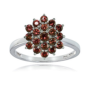 Ice Gems Sterling Silver Genuine Garnet Flower Ring, Size 7