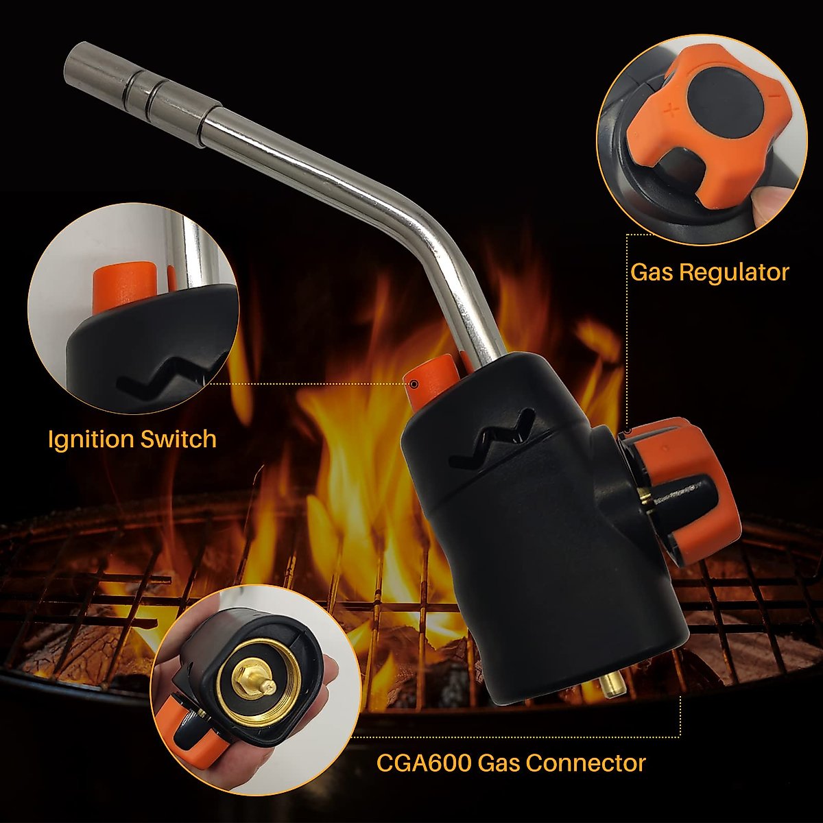 Propane Torch Head, Trigger Start Propane Gas Torch Kit with Self Ignition & Adjustable Knob, Pencil Flame Welding Torch Fuel by Propane Gas（CSA Certified)