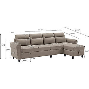 Tornama 106'' Convertible Sectional Sofa Couch, 4 Seater L Shaped with Reversible Chaise, Modern Microfiber Couches for Living Room, Beige