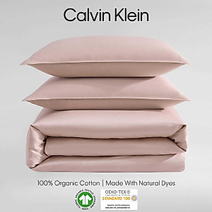 Calvin Klein - Queen Duvet Cover Set, Organic Cotton Sateen Bedding, Luxuriously Soft Home Decor, GOTS Certified (Organic Earth Clay Pink, Queen)