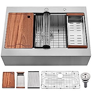 33 Drop In Farmhouse Kitchen Sink Stainless Steel-SOMRXO 33×22 Topmount Workstation Kitchen Sink 16 Gauge Stainless Steel Kitchen Sink Farmhouse Sink 10 Inch Deep Single Bowl Farm Sinks