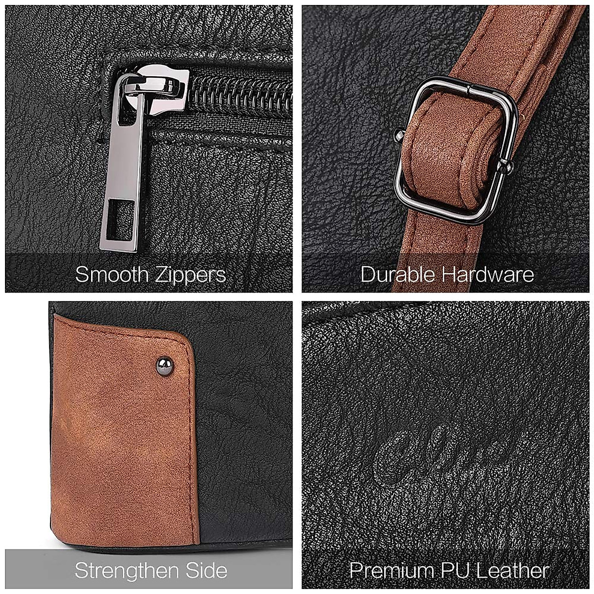 CLUCI Crossbody Bags for Women Leather Purse Travel Vacation Triple Pockets Vintage Handbags Shoulder Bags Black with Brown