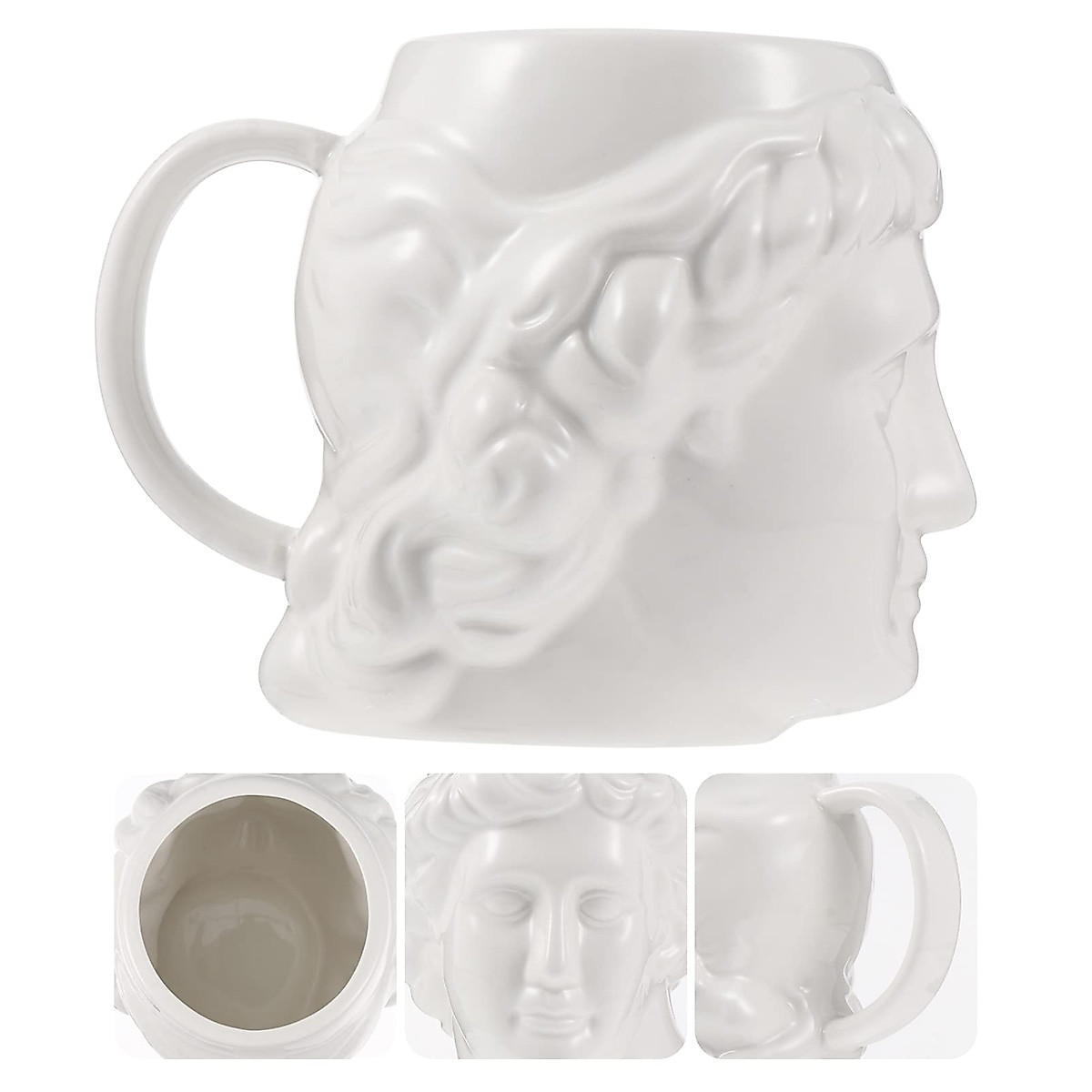 Cabilock 2pc Cup David Head Figurine Roman Coffee Mug David Head Vase Tea Mug Milk Container Handmade Coffee Mug Espresso Coffee Mug Gift Greek Coffee Mug Shot Glass White Trend 3d Ceramics