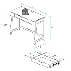 Casual Home Neorustic Smart Desk with USB Ports, Solid American Maple Legs